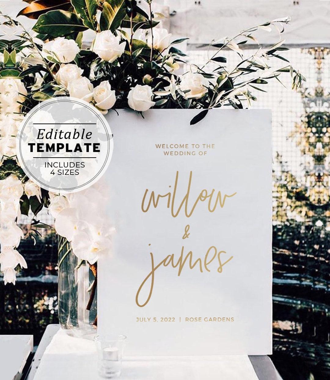 Juliette Wedding Welcome Sign Template, Gold Minimalist Wedding Welcome ...