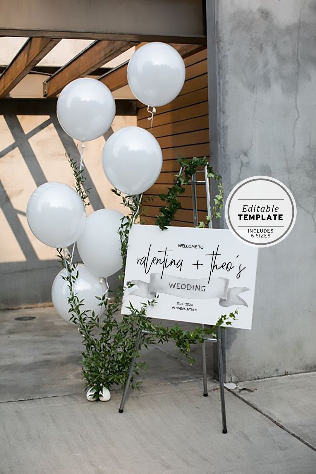 White Ribbon Wedding Welcome Sign Printable Template - Etsy