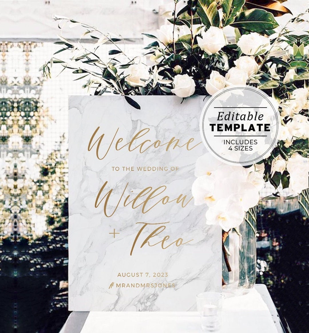 Marble Textured & Gold Wedding Welcome Sign Printable Template #010 - Etsy