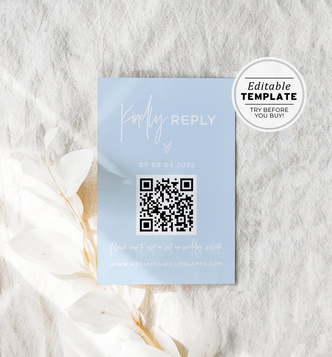 Powder Blue QR Code Response Card, Qr Code Rsvp Card, Rsvp Online ...