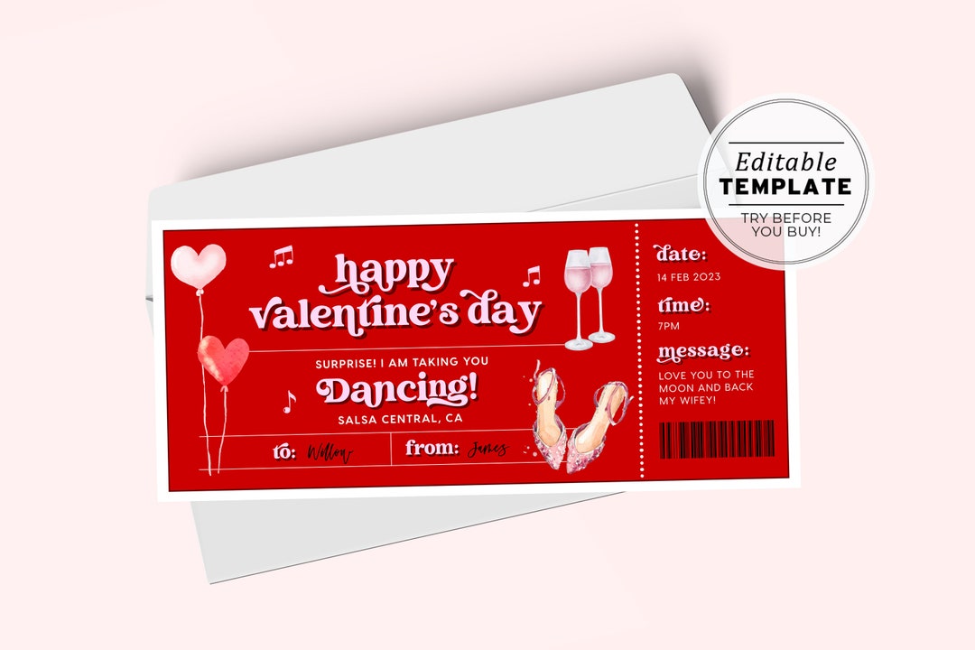 Printable Valentine's Day Ticket Gift Template, Dancing Gift Voucher ...