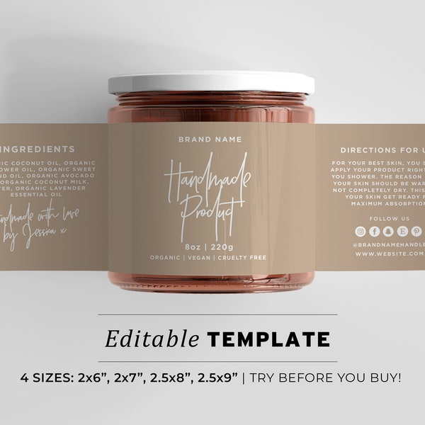 Wrap Around Jar Label Template - Etsy