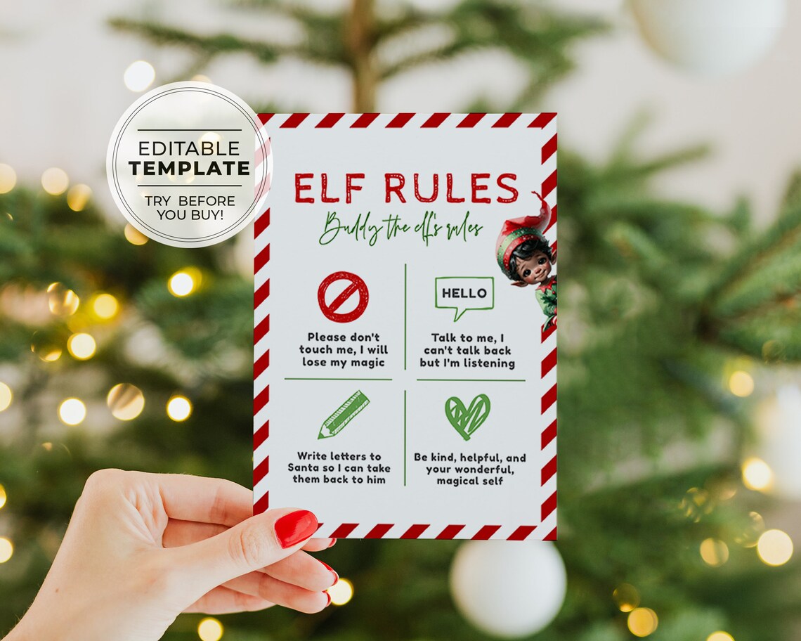 Elf Rules Sign, Christmas Elf Rules Sign, Printable | EDITABLE TEMPLATE ...