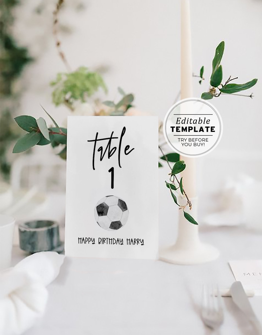 Minimalist Soccer Table Numbers Template, Birthday Party Table Numbers ...