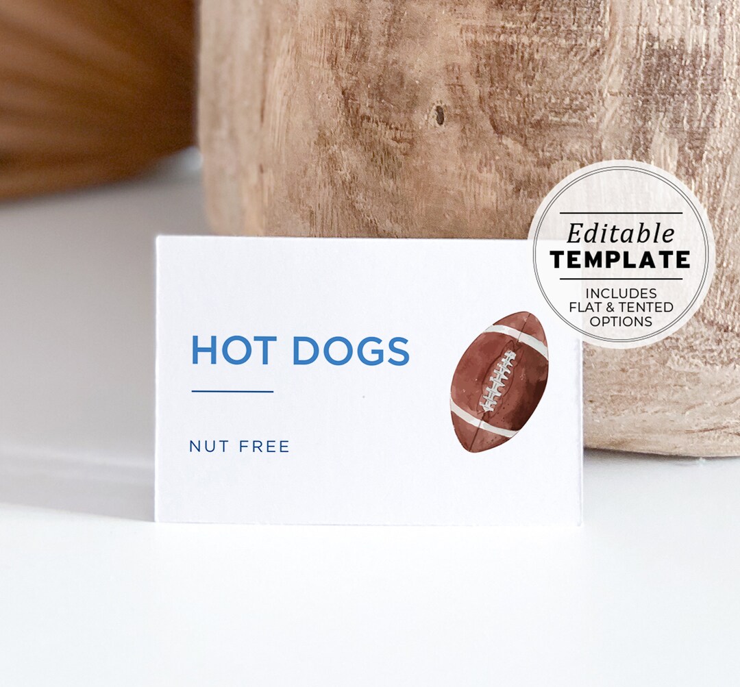 Minimalist Football Buffet Food Name Card Sign, Football Themed Buffet ...