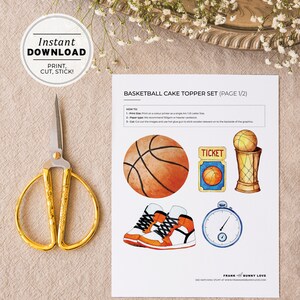 Printable Basketball Cake Topper, Watercolor Basketball Centerpieces ...