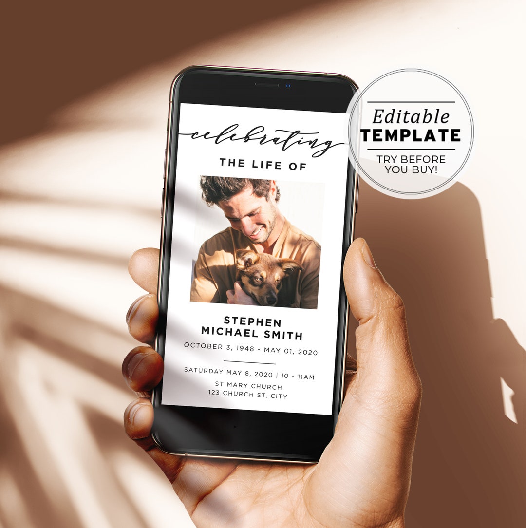 Memorial Digital Invitation Printable, Text Message Celebration of Life ...