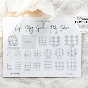 Editable Cake Cutting Guides Templates, 1x1", 1x2", 2x2" Serving Size ...