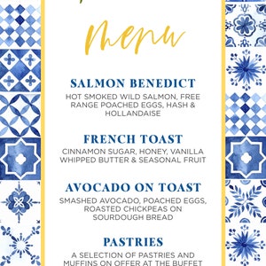 Amalfi Mediterranean Style Bridal Shower Party Menu, Hens Brunch Menu ...