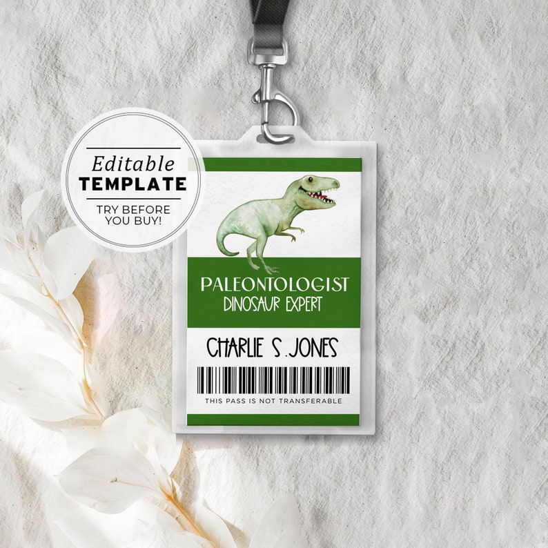Dino Island Paleontologist ID Card, Dinosaur Expert Id Card, Birthday ...