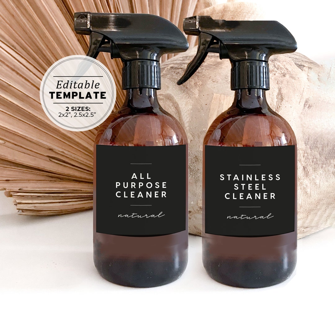 Kiki Black Minimalist Spray Bottle Labels Template, 2 Sizes: 2x2", 2 ...