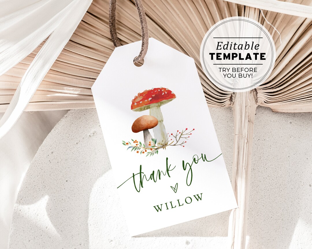 Minimalist Mushrooms Favor Tag, Woodlands Thank You Tag, Wild Mushroom ...