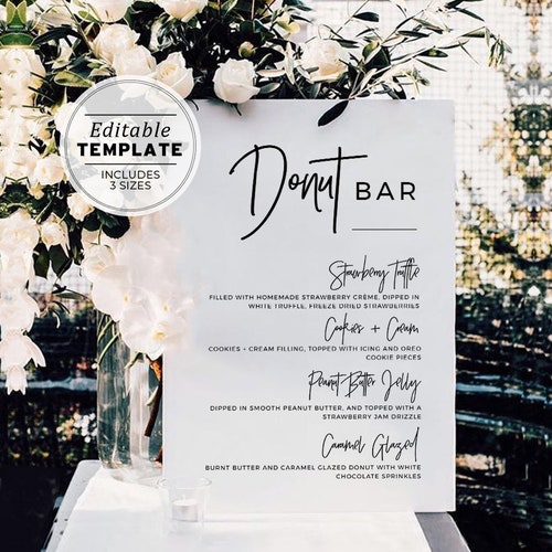 Editable Donut Bar Sign Printable Juliette Minimalist 004 - Etsy