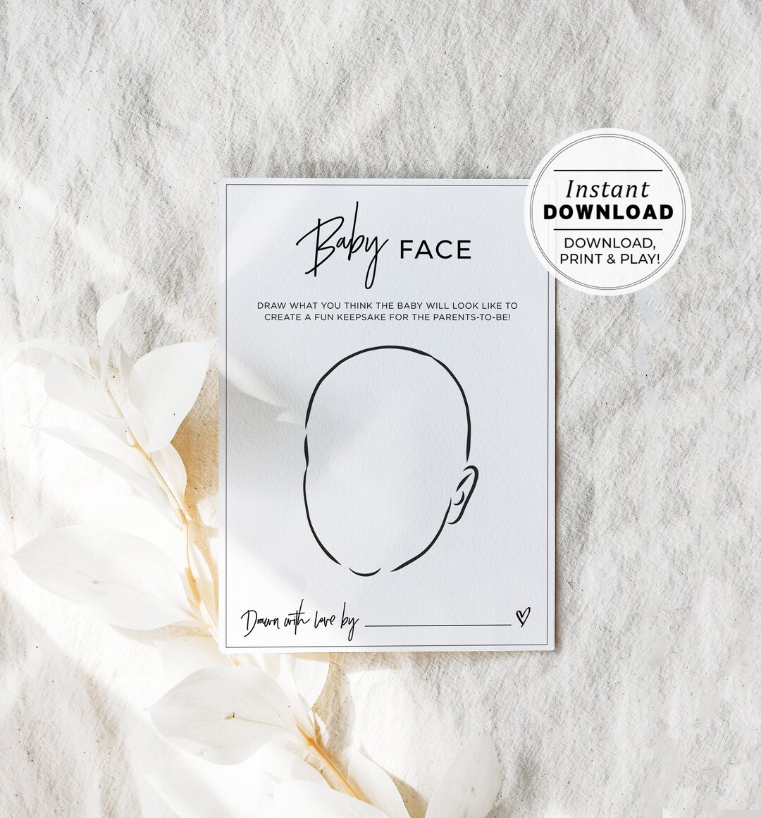 Juliette Baby Face Drawing Game, Baby Shower Game, Baby Shower Activity ...