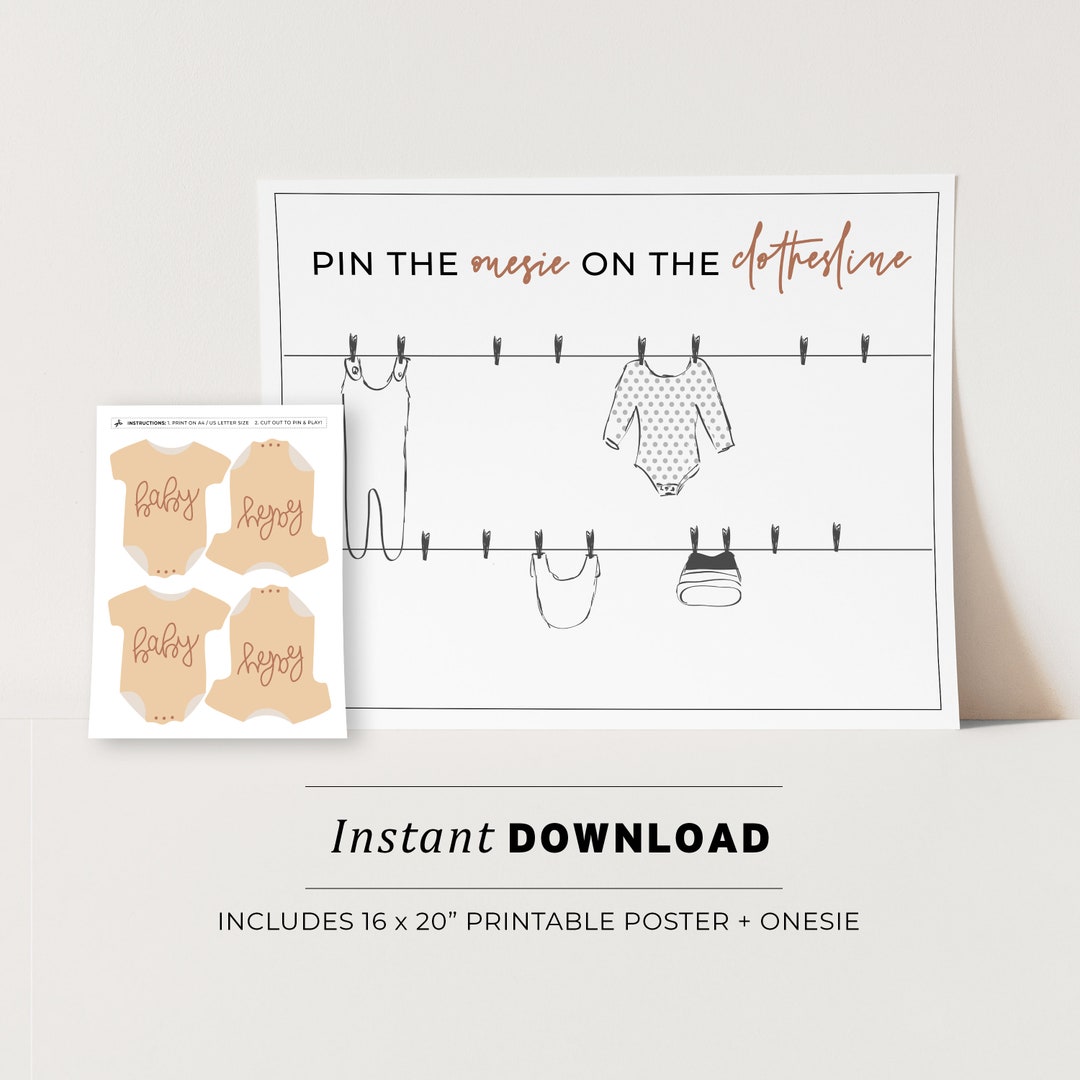Baby Shower Party Game, Pin the Onesie on the Clothesline Printable ...