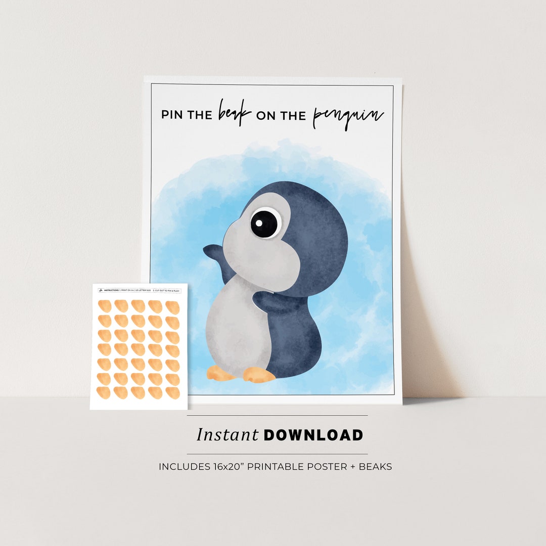 Pin the Beak on the Penguin Kids Party Game Printable Poster, Birthday ...