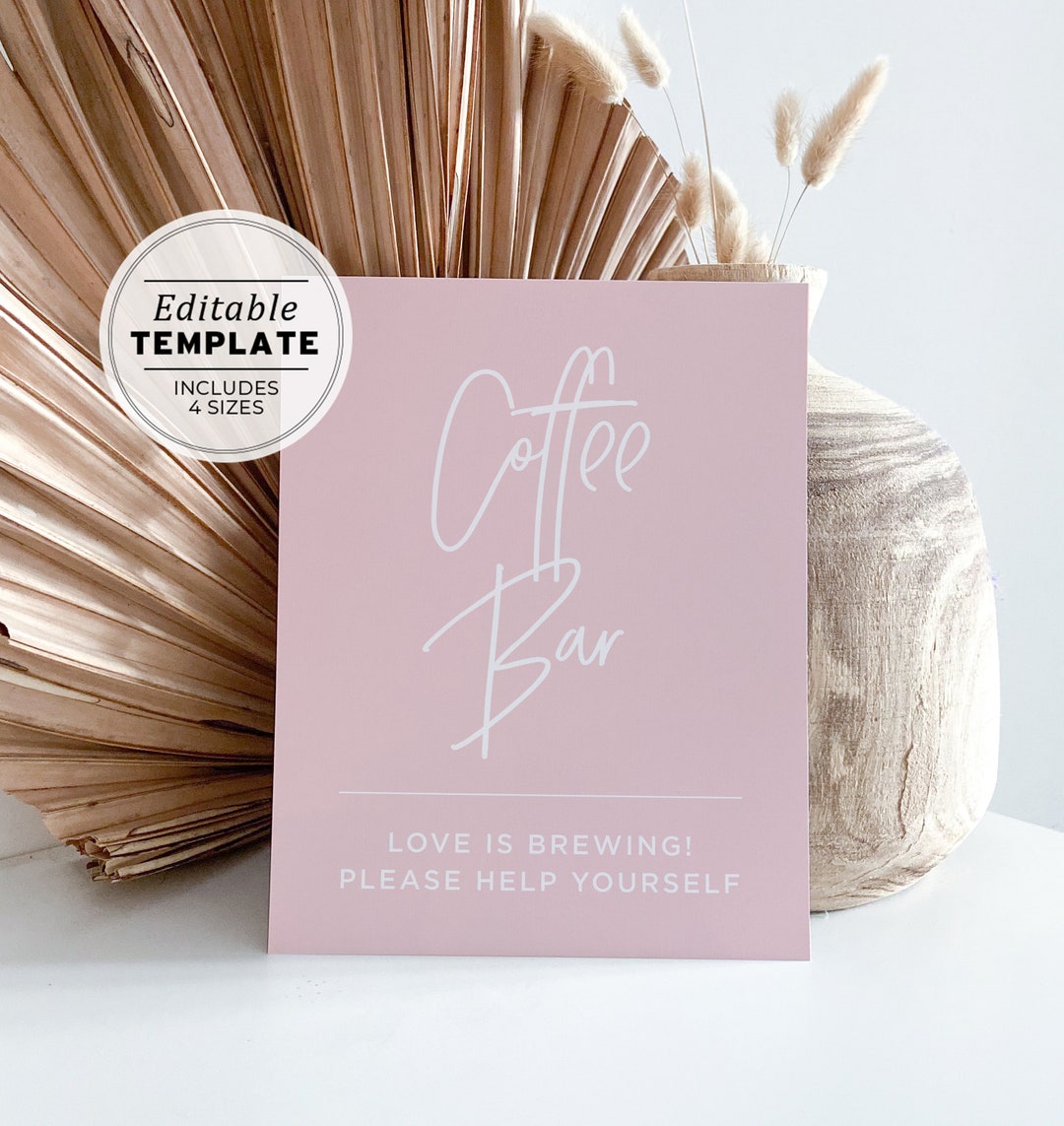 Blush Minimalist Coffee Bar Sign, Coffee Sign Edit and Print #035 - Etsy