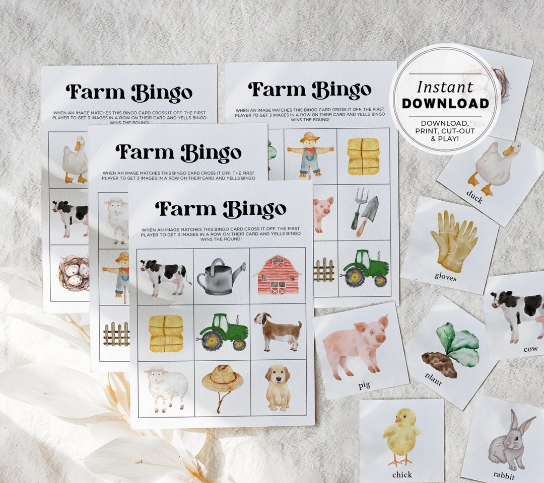 Farm Bingo Kids Party Game, Printable Birthday Party Game, Educational ...