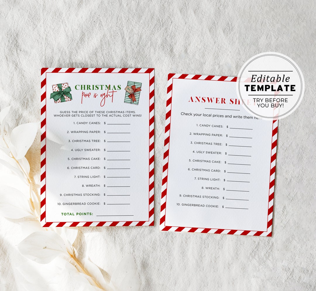 Christmas Price is Right Game, Holidays Price is Right Game, Christmas ...