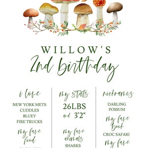 Wild Mushroom First Birthday Milestone Board Template, Minimalist ...
