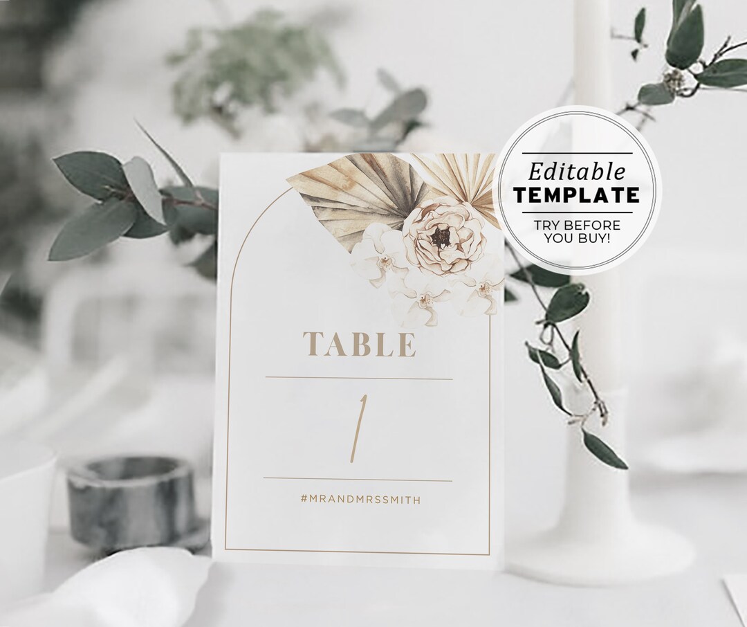 Palms & Roses Boho Table Numbers, Wedding Table Numbers, Printable ...