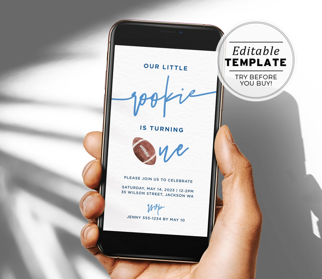 Minimalist Football Theme 1st Birthday Party E-invite Template, Our ...