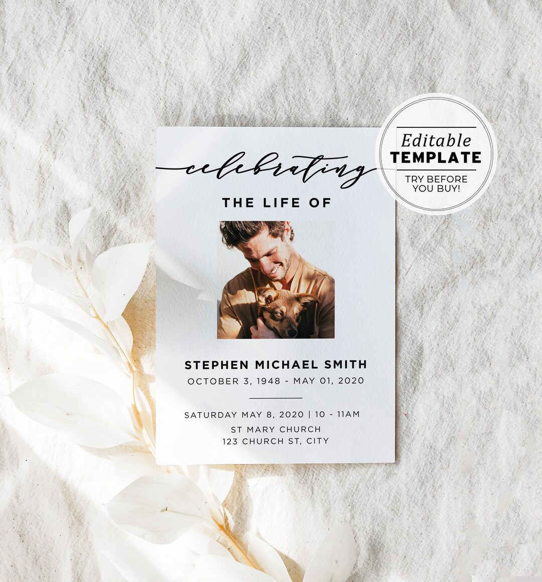 Memorial Invitation Printable, Celebration of Life Template, Funeral ...