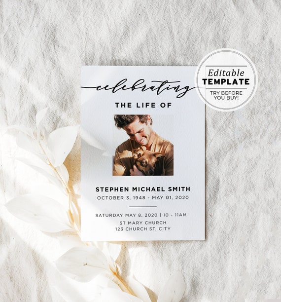 Memorial Invitation Printable Celebration of Life Template - Etsy