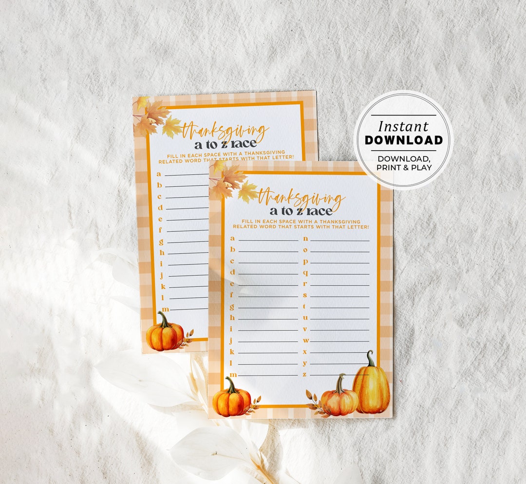 Thanksgiving A to Z Race Game, Thanksgiving Family Game | INSTANT ...