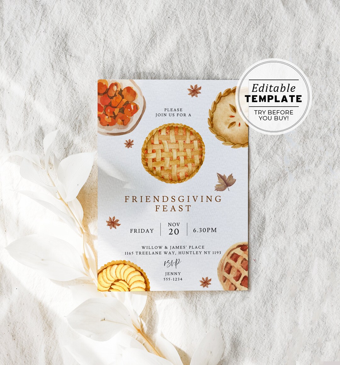 Editable Friendsgiving Dinner Party Invitation, Thanksgiving Invite ...