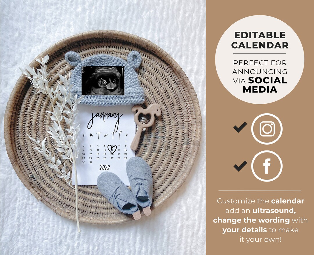Zara Due Date Calendar, Digital Pregnancy Announcement Calendar, Social ...