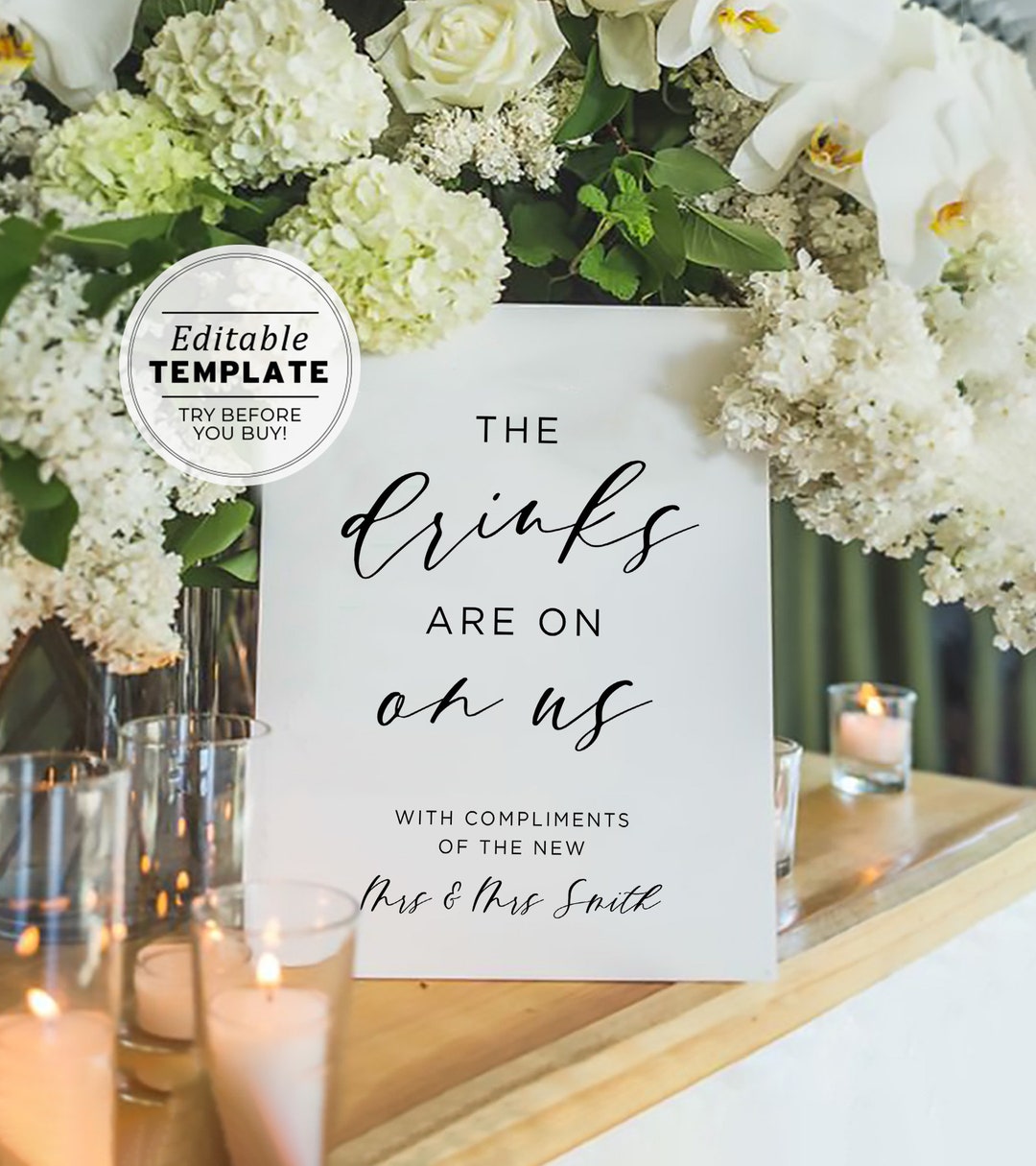 Classic Modern Open Bar Sign, the Drinks Are on Us, Printable ...