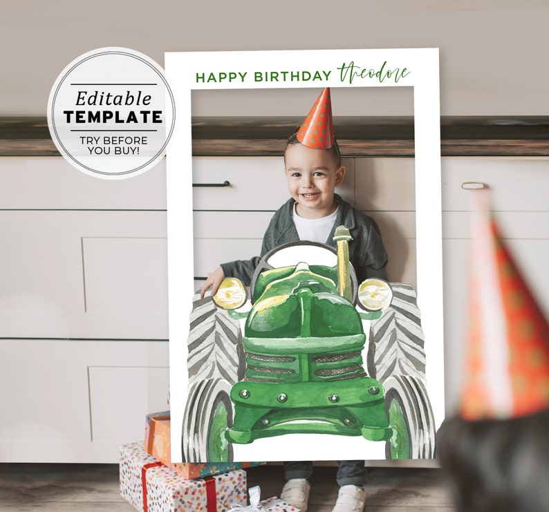 Green Tractor Photo Prop Frame Template Farm Birthday Party - Etsy