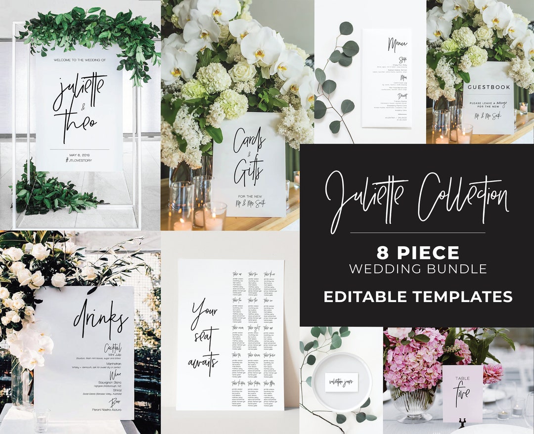 Juliette Minimalist Wedding Signs Bundle, Editable Wedding Templates ...