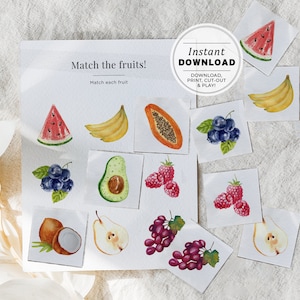 Match the Fruits Toddler Activity Printable, Montessori Educational ...