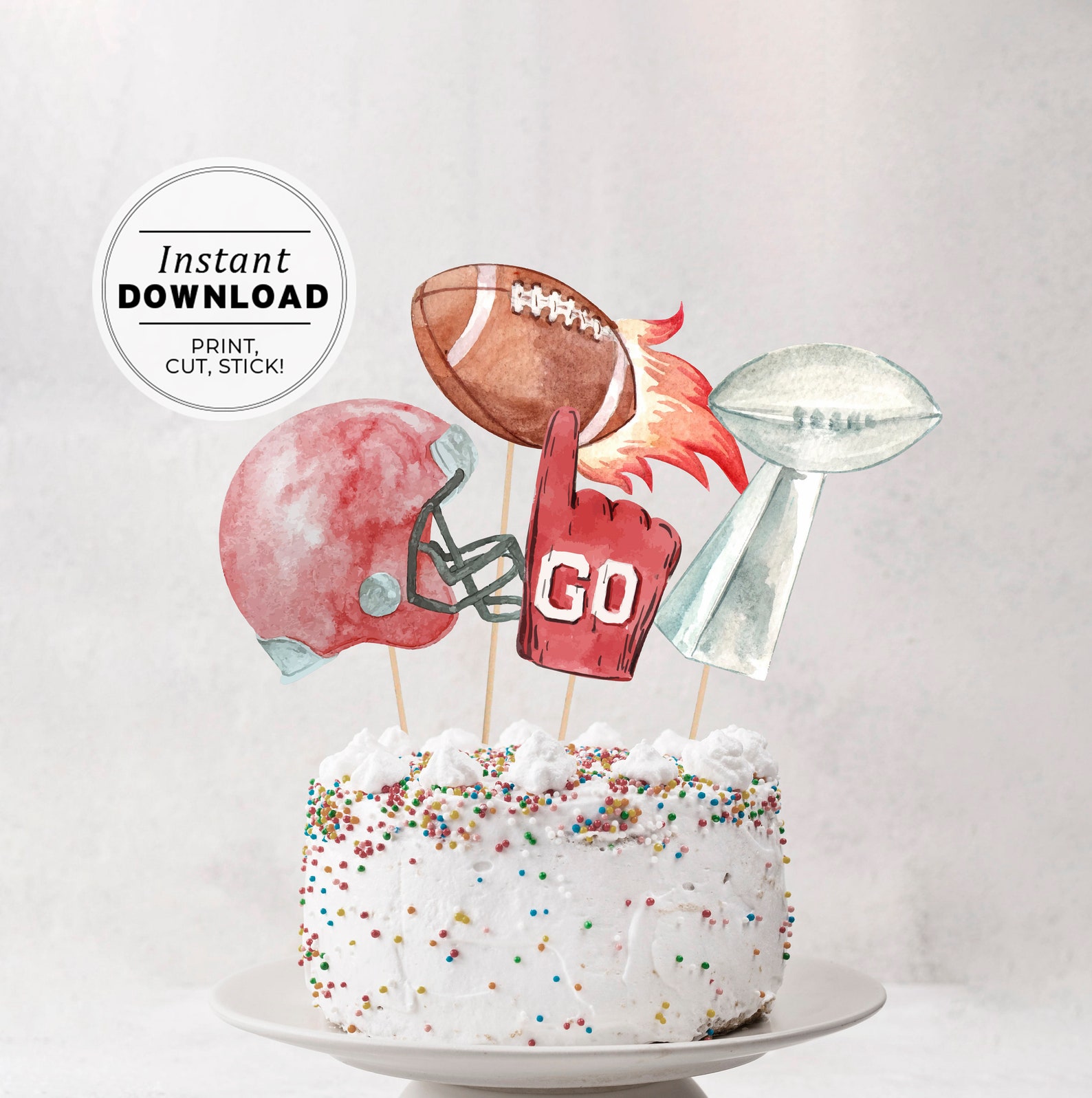 Printable Football Cake Topper Watercolor Football - Etsy