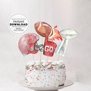 Printable Football Cake Topper, Watercolor Football Centerpieces ...