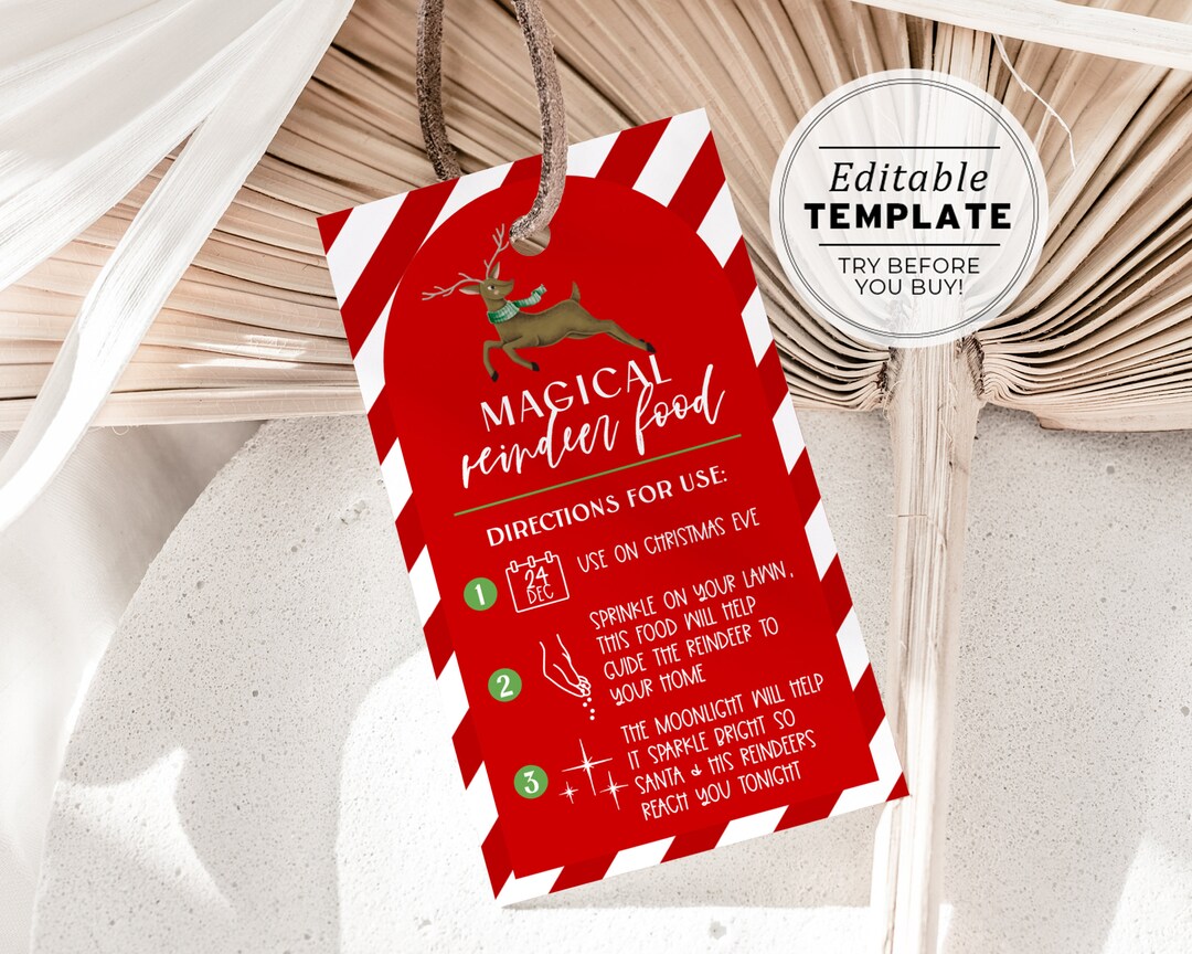 Magic Reindeer Food Tag, Christmas Reindeer Food Label, Rudolph ...