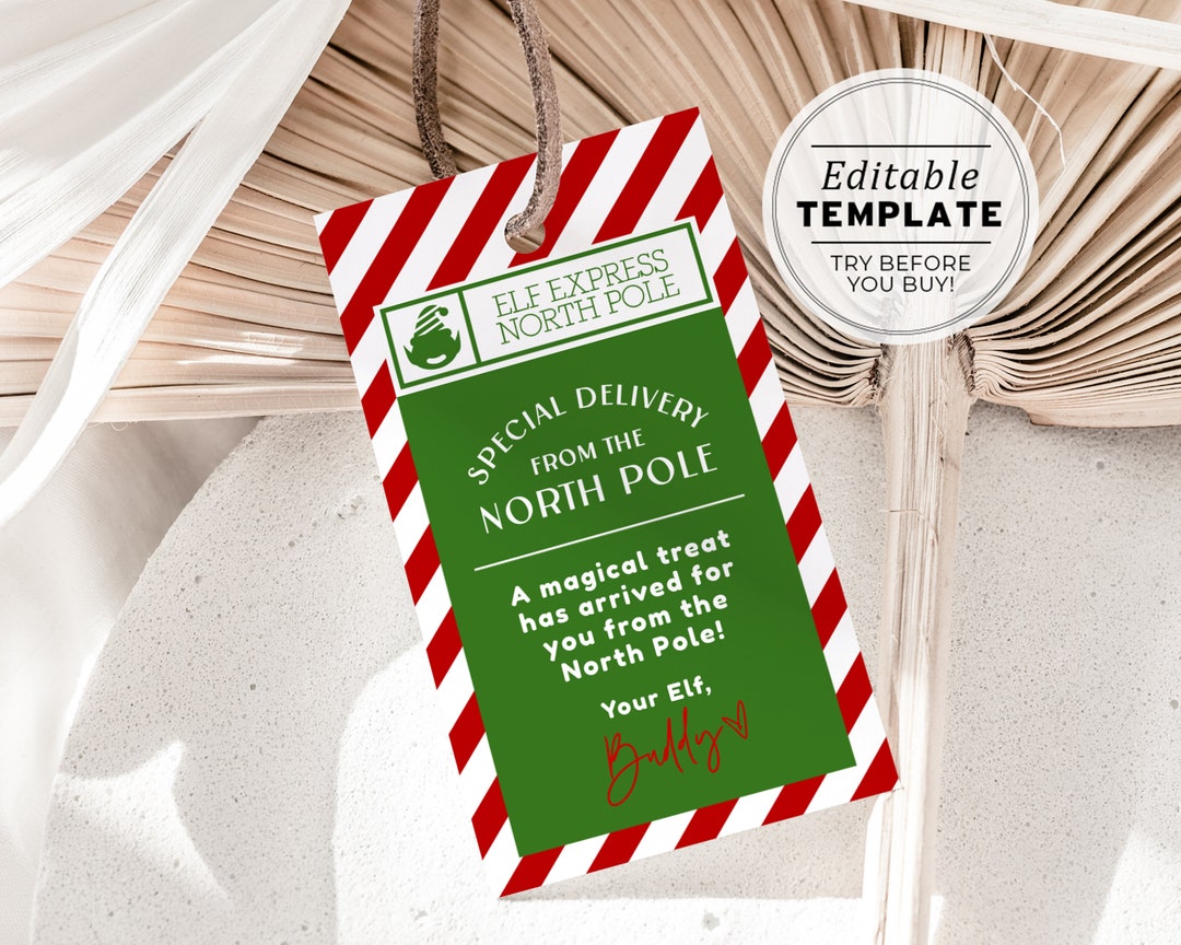 Editable Christmas Elf Gift Tag, Christmas Gift Tag Template, Printable ...