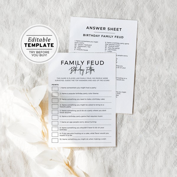 Birthday Feud Printable - Etsy
