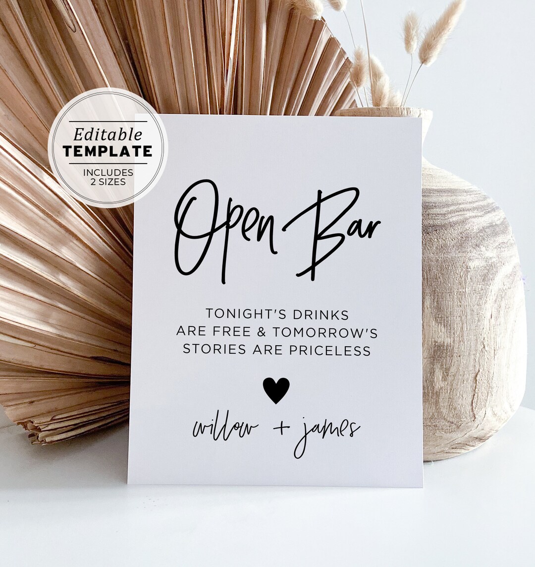 Minimalist Open Bar Template | PRINTABLE, EDITABLE TEMPLATE #004 ...