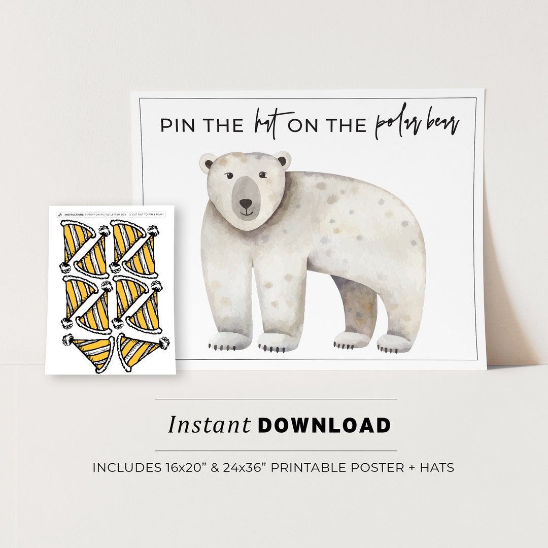 Pin the Hat on the Polar Bear Kids Party Game Printable Poster ...