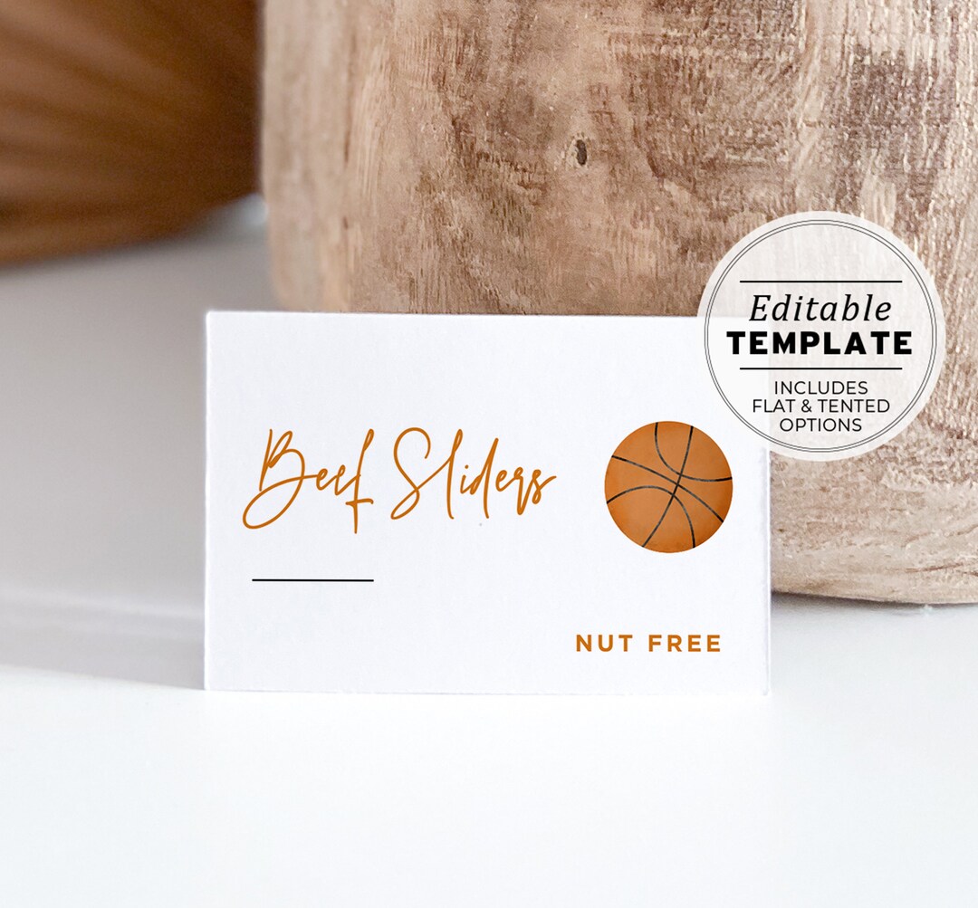 Minimalist Basketball Buffet Food Name Card Sign, Grazing Table Food ...