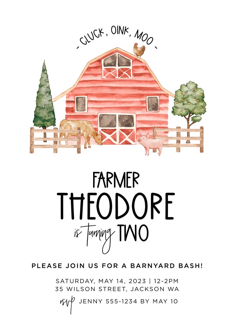 Editable Watercolor Farm Birthday Invite, Barnyard Party Invitation ...