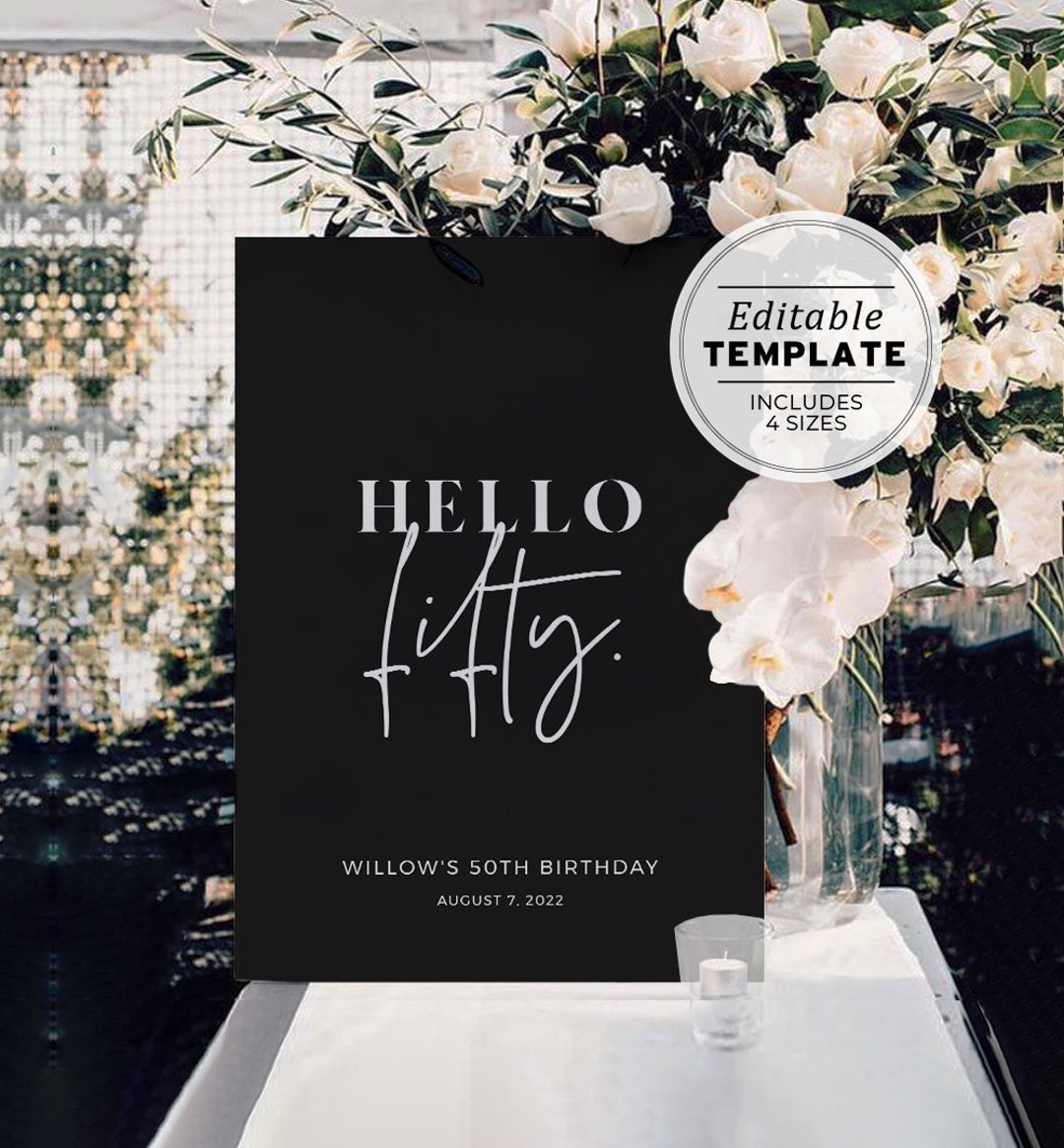 Willow Minimalist HELLO FIFTY 50th Birthday Party Welcome Sign ...
