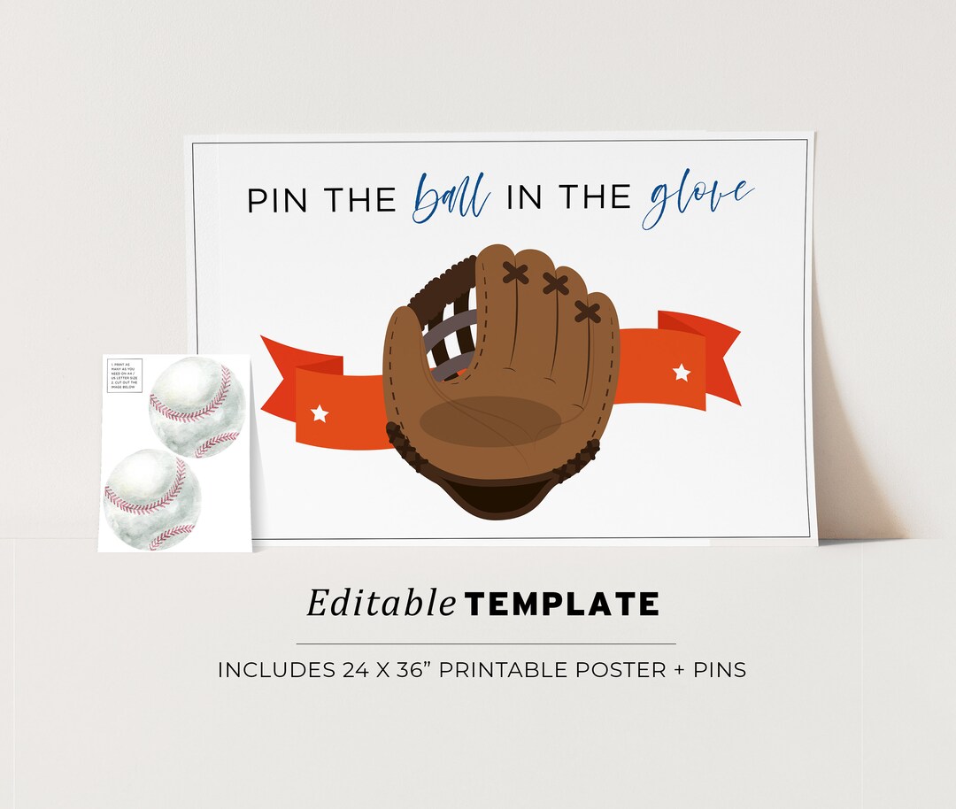 Kids Party Game, Pin the Baseball in the Glove Printable Poster ...