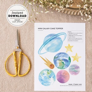 Mini Galaxy Cake Topper, Watercolor Space Centerpieces, Space Birthday ...
