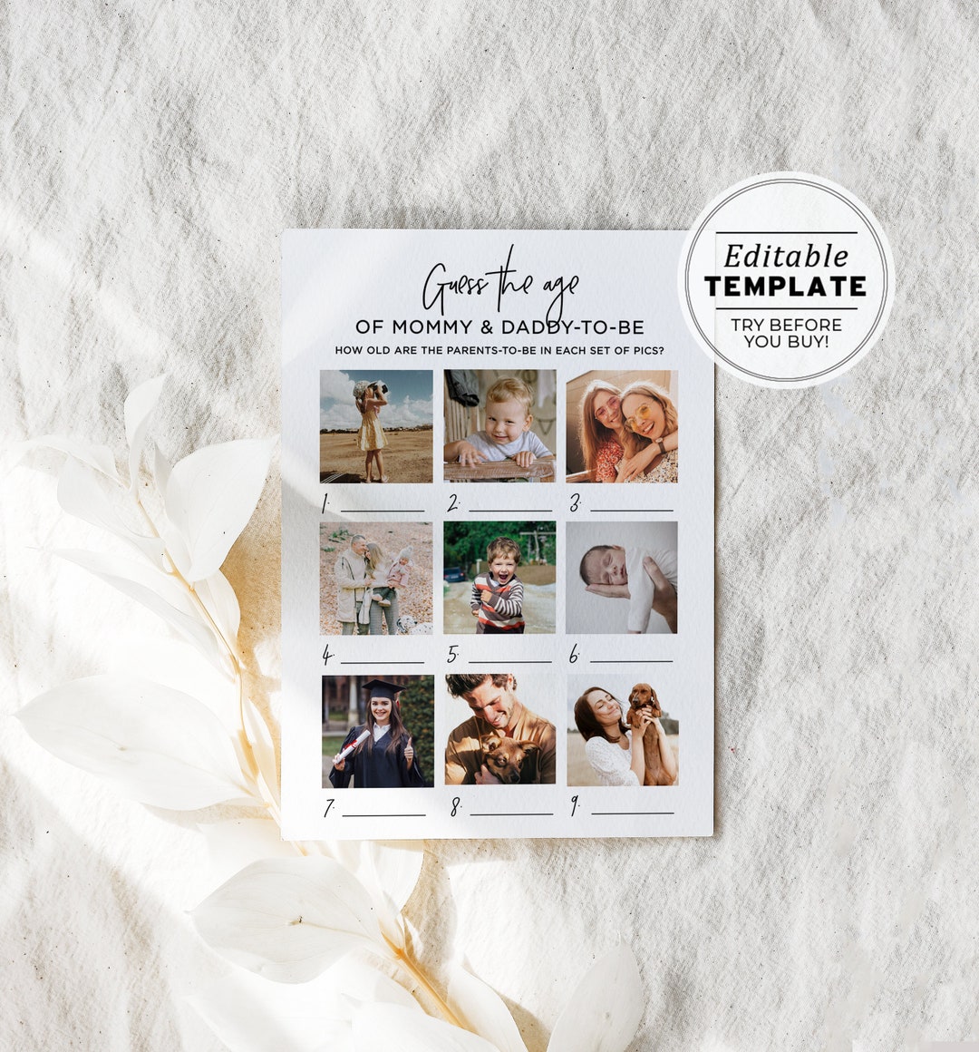 Guess the Age of Mom and Dad Photo Baby Shower Game, Baby Sprinkle Game ...