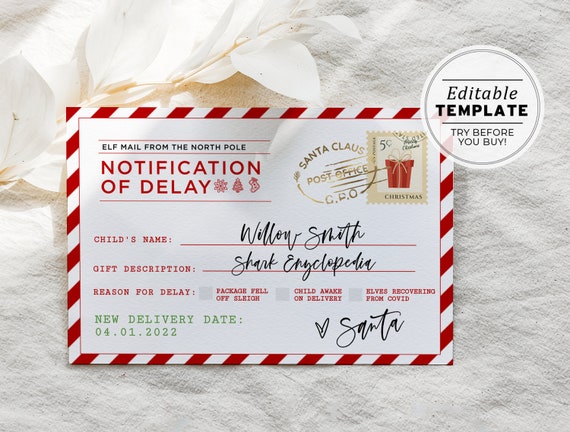 Editable Delayed Christmas Gift Printable Christmas Gift - Etsy