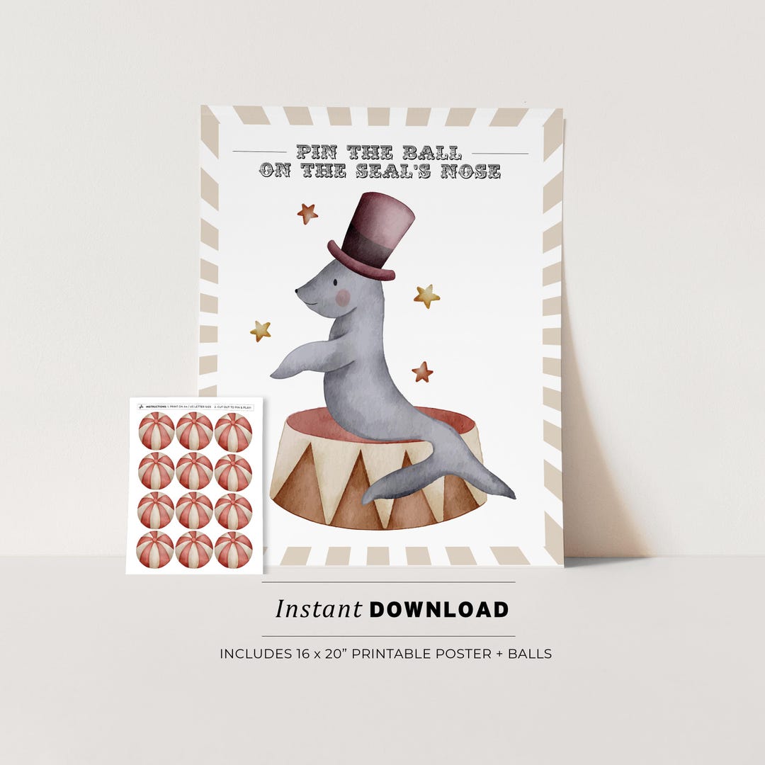 Circus Party Game, Pin the Ball on the Seal Kids Party Game Printable ...